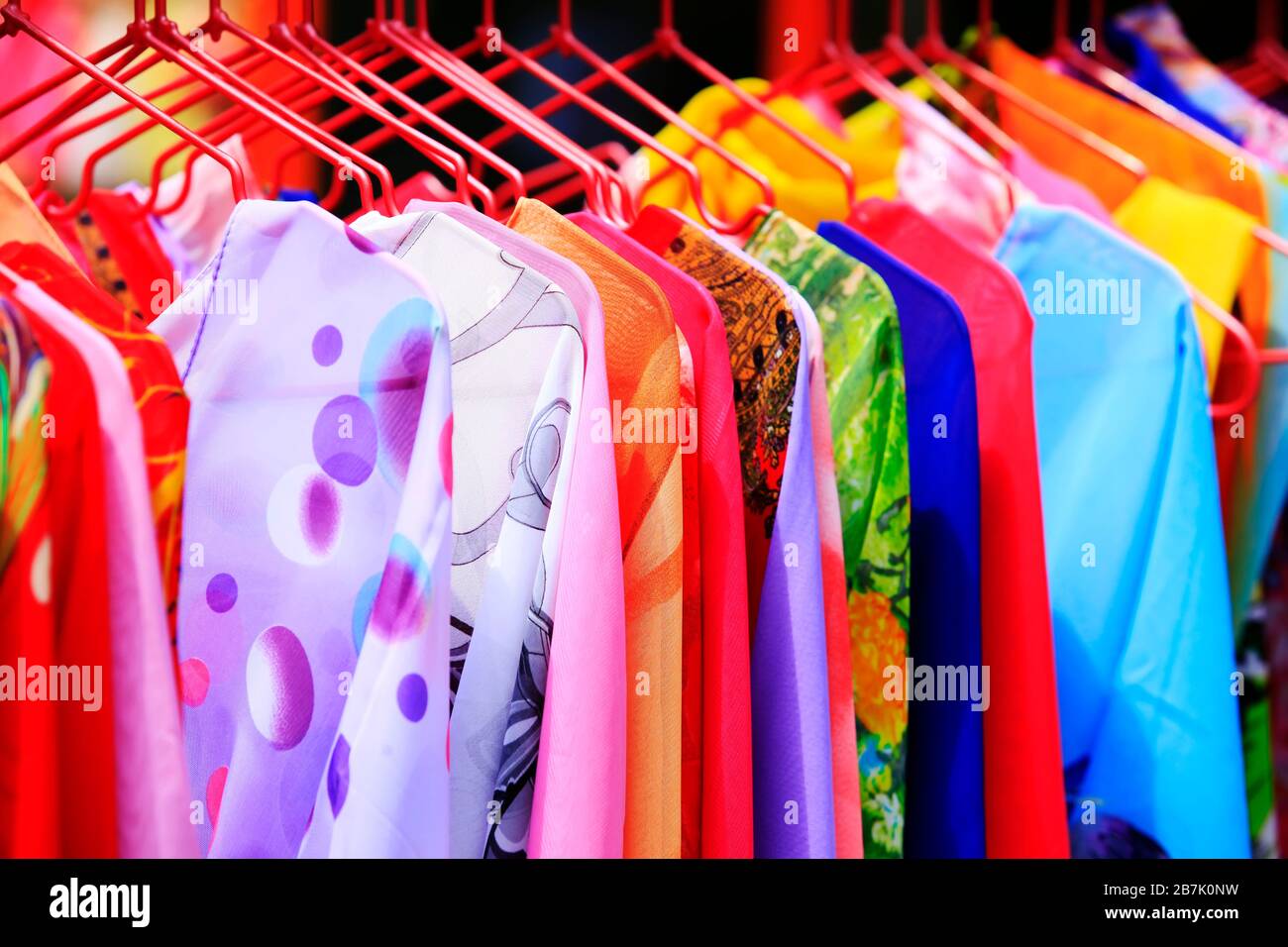 Women's clothing store. Women's clothes on rack in women's clothing ...