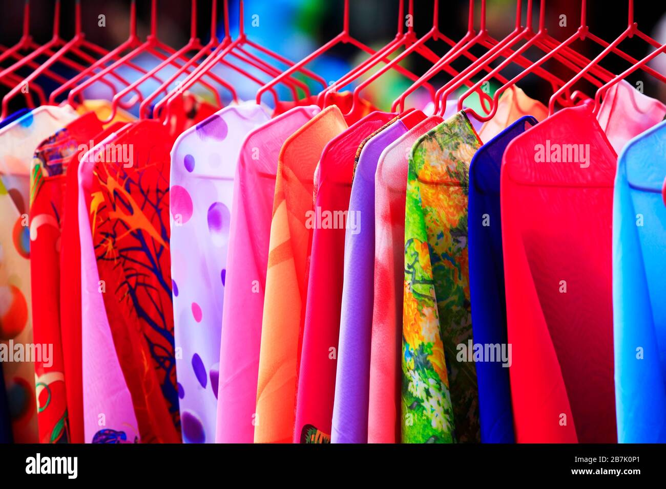 Women's clothing store. Women's clothes on rack in women's clothing ...