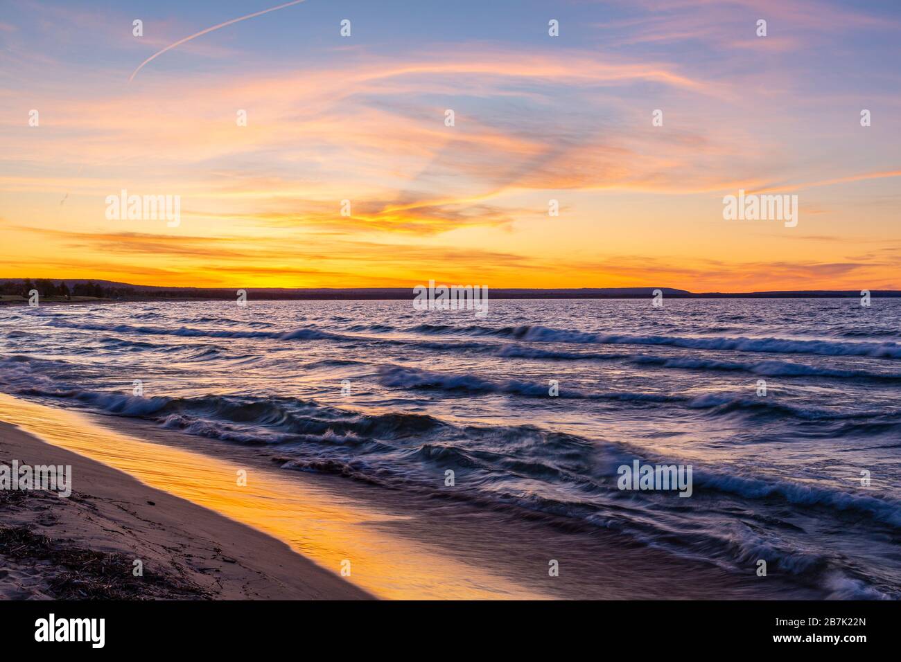 64795-03410 Lake Michigan shore at sunset Alger Co. MI Stock Photo - Alamy