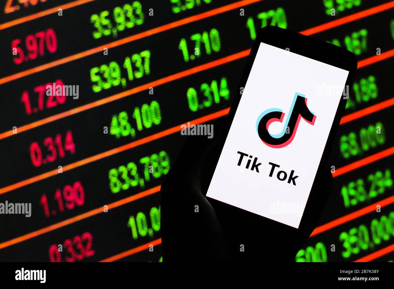 Poland. 13th Mar, 2020. In this photo illustration a Tik Tok logo seen ...
