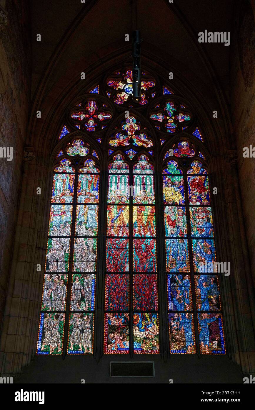Czech Republic; Prague; architecture, Prague Castle church. Stained ...