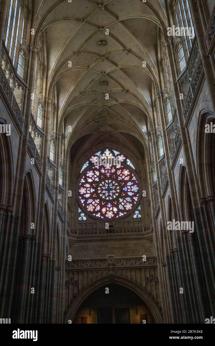 Czech Republic; Prague; architecture, Prague Castle church. Stained ...