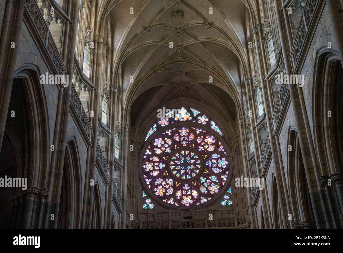 Czech Republic; Prague; architecture, Prague Castle church. Stained ...