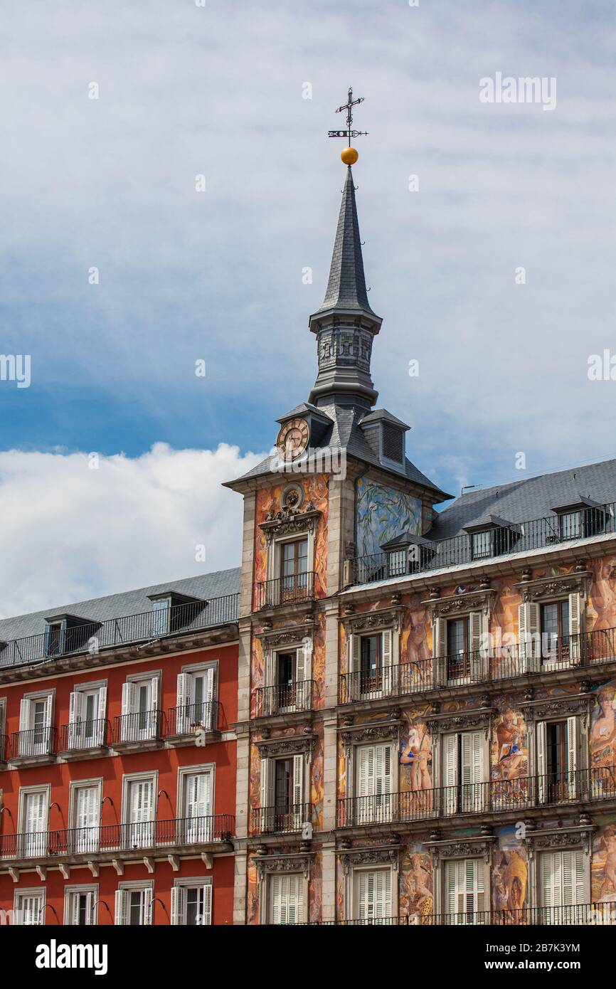 MADRID, SPAIN - MAY, 2018: Beautiful antique buildings around Plaza ...