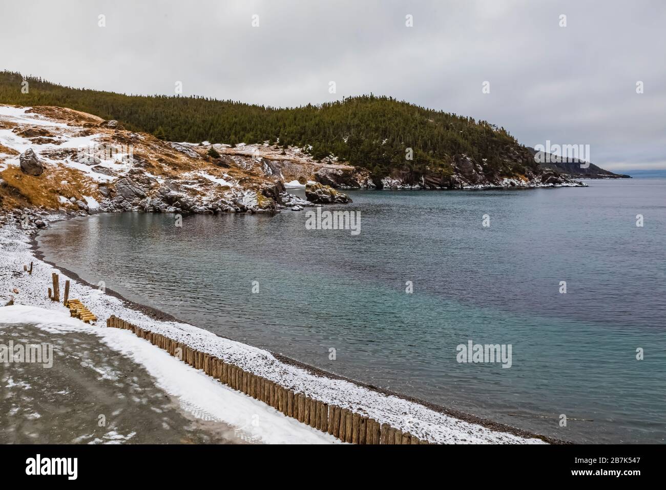 View of Atlantic Ocean shore in the old fishing village of Dunfield in ...