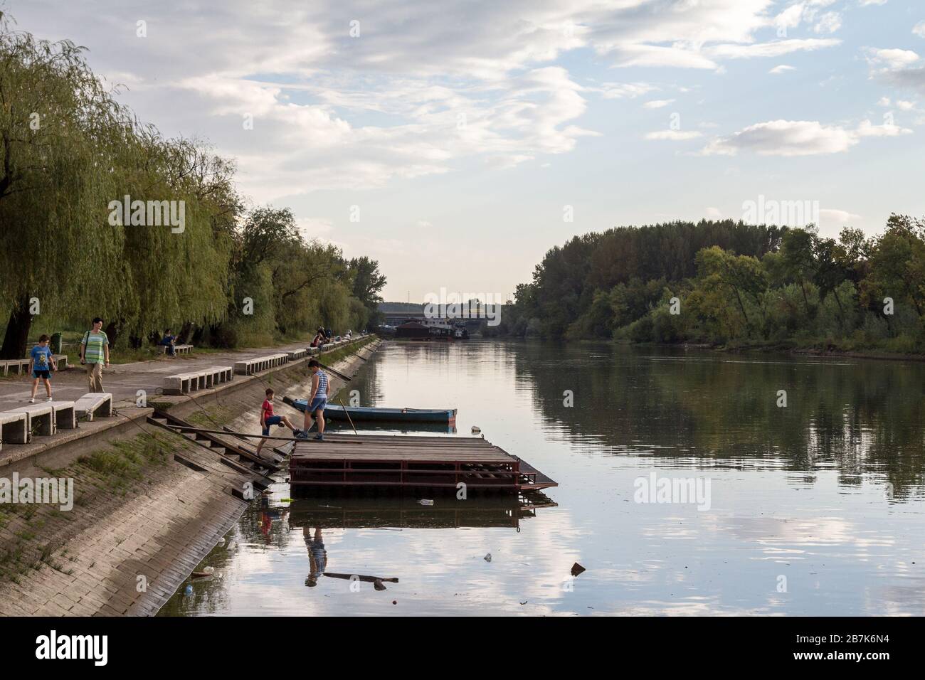 PANCEVO, SERBIA - SEPTEMBER 16, 2016: Children playing near on Tamis ...