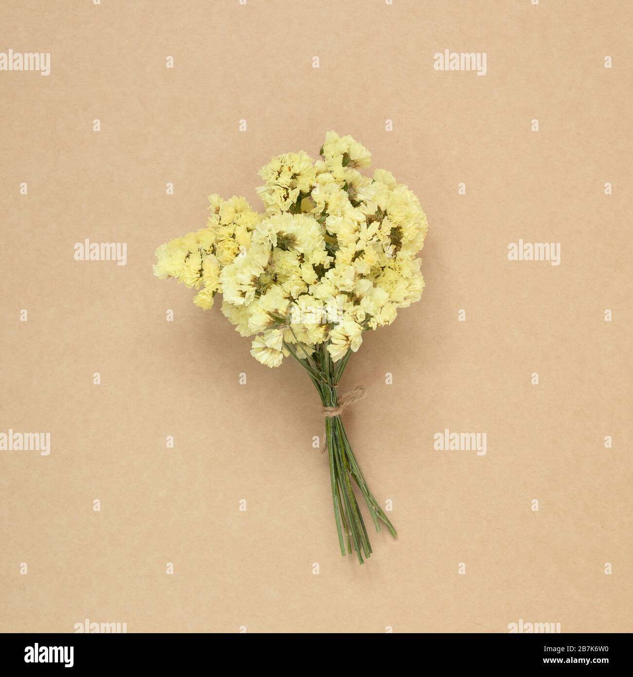 Yellow statice flowers bouquet on kraft paper background. Floral ...