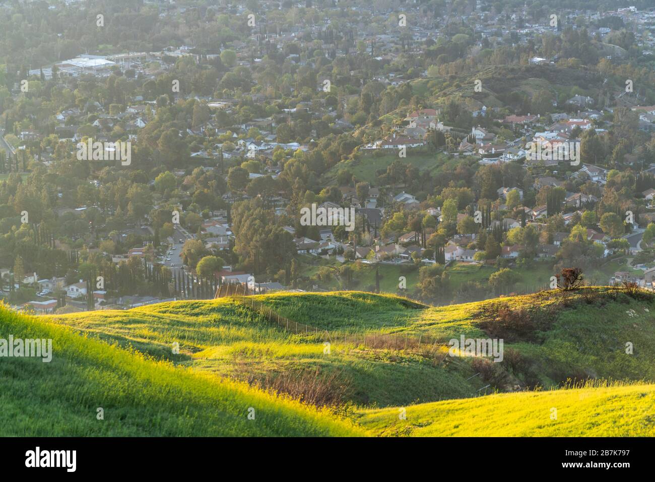 Early spring morning mountain view of homes and streets in the San ...