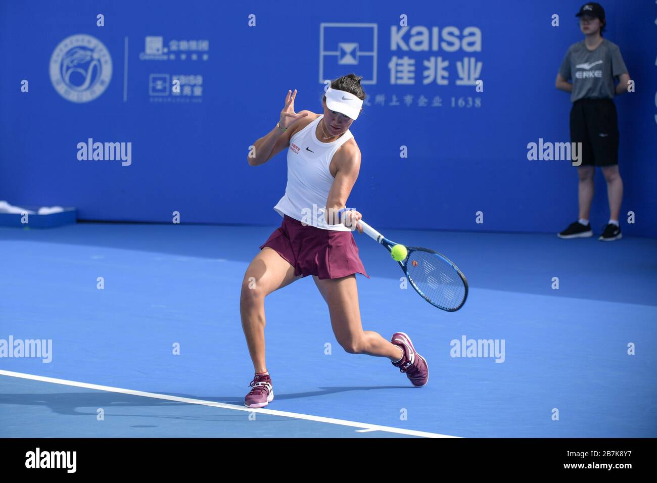 Chinese professional tennis player Wang Xiyu competes against Romanian ...