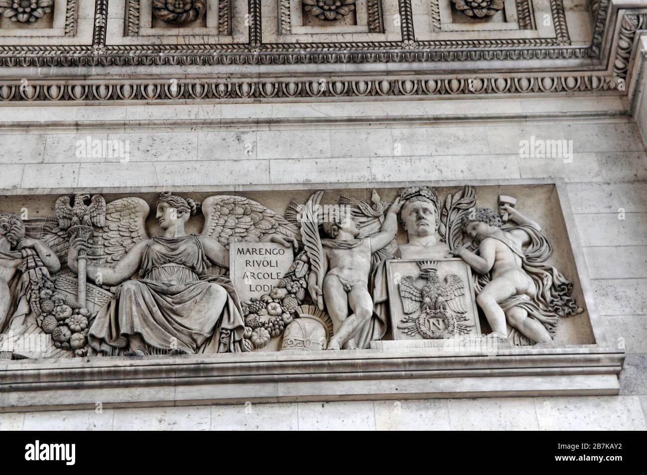 Interior ceiling with the floral pattern and sculpture with words ...