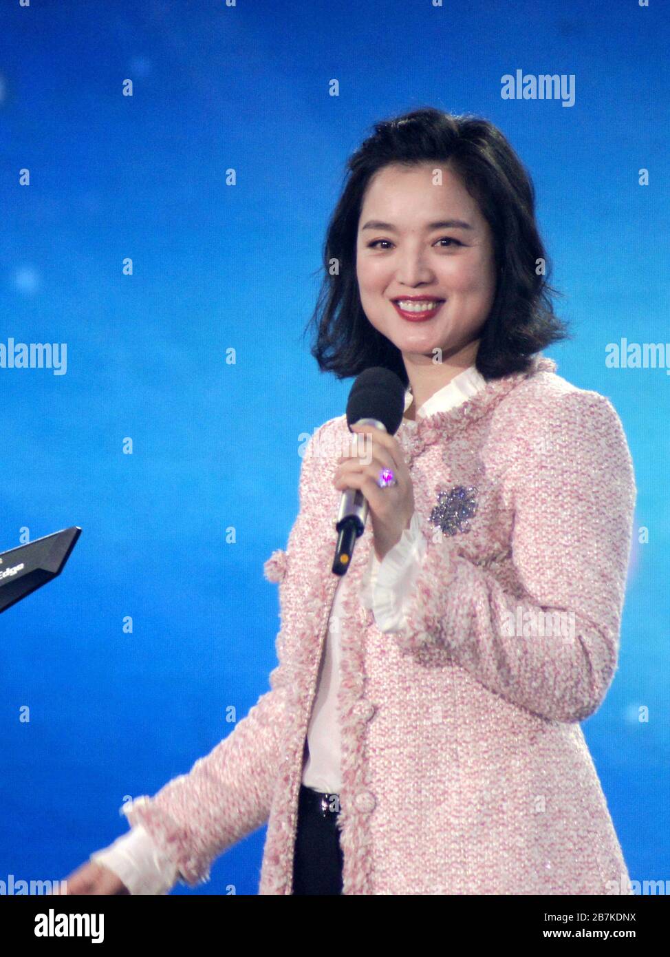 Chinese singer Bai Xue attends a CCTV entertainment show in Beijing ...
