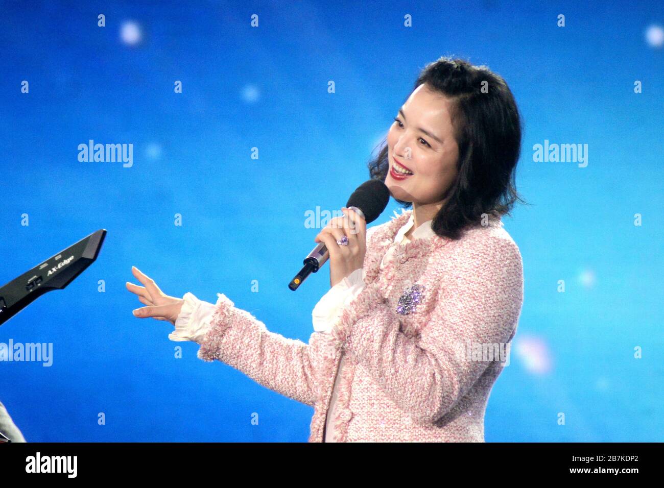 Chinese singer Bai Xue attends a CCTV entertainment show in Beijing ...