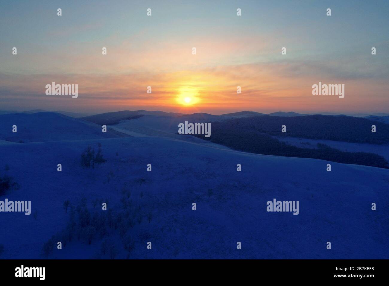 --File--Aerial view of the Hulunbuir Prairie covered by snow in ...