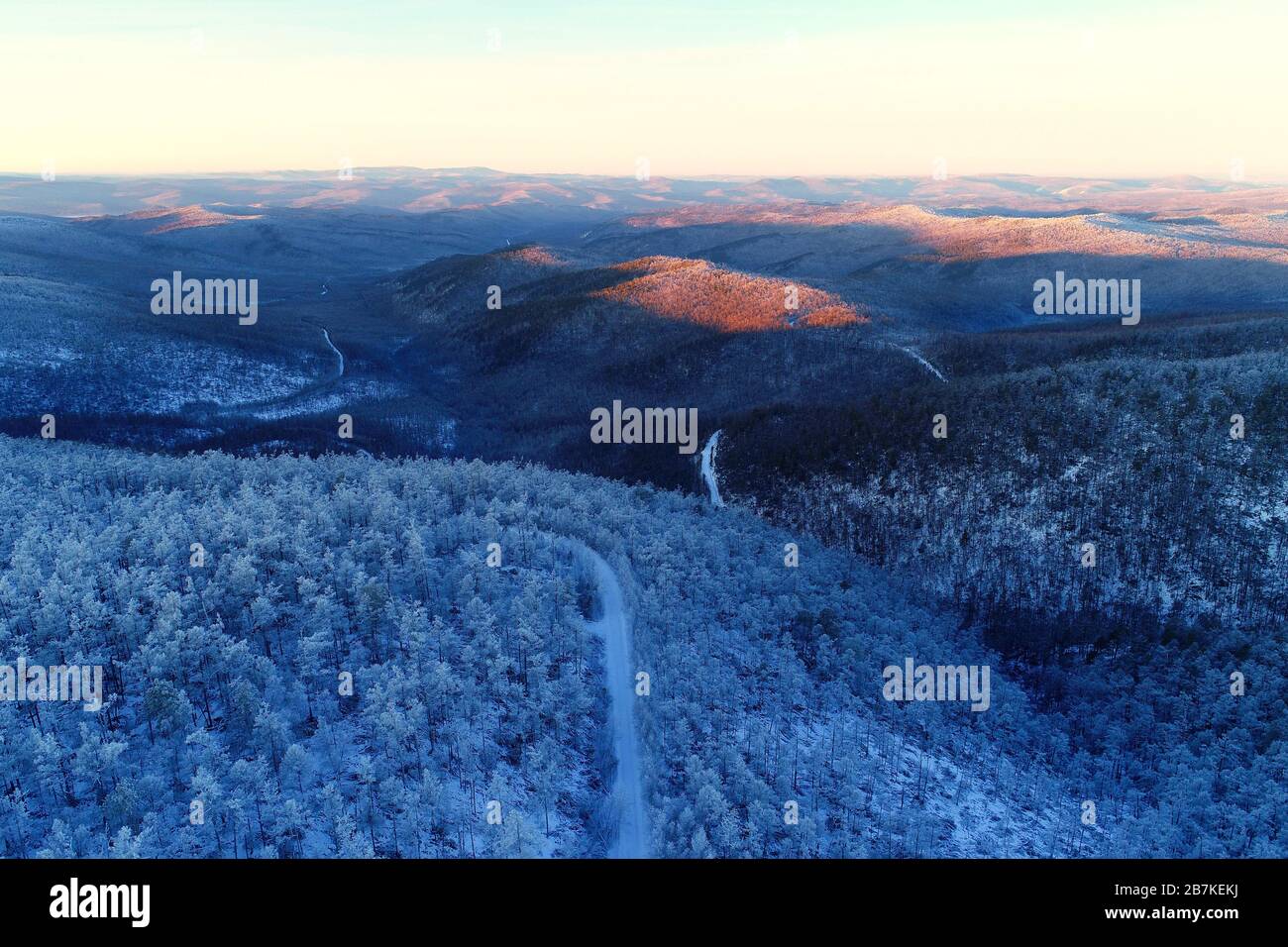 --File--Aerial view of Daxing'anling Forest covered by snow in Da ...