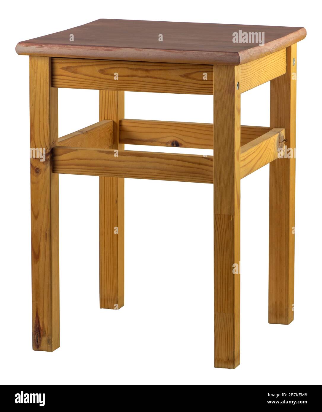Wooden stool isolated on white. Pine wood stool chair Stock Photo - Alamy