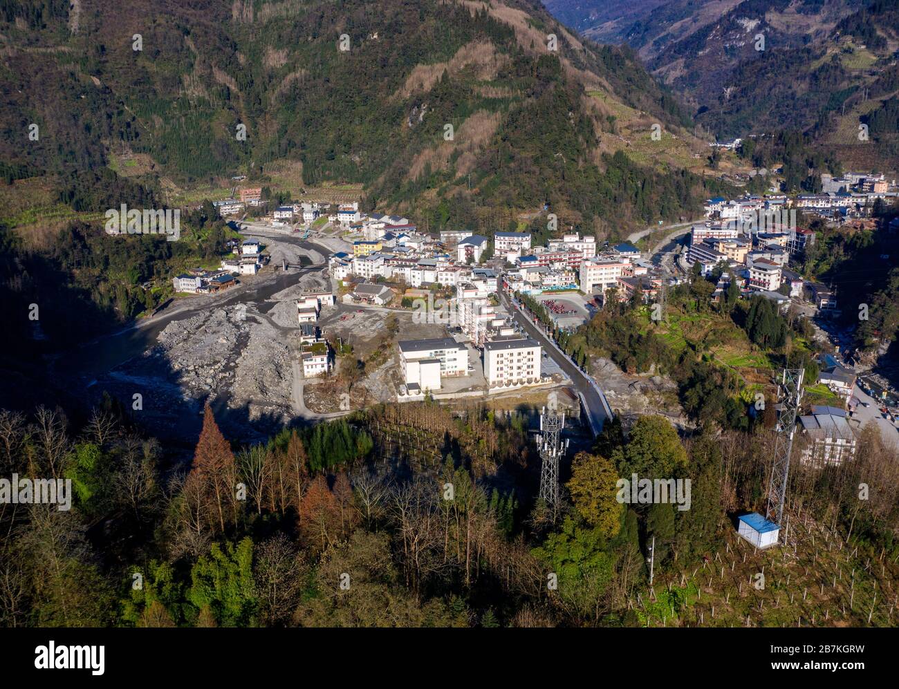 --FILE--An aerial view of Sanjiang town, a small town hidden among ...