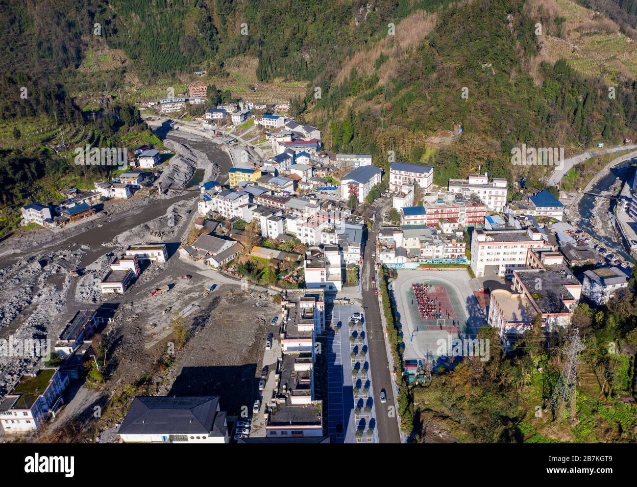 --FILE--An aerial view of Sanjiang town, a small town hidden among ...