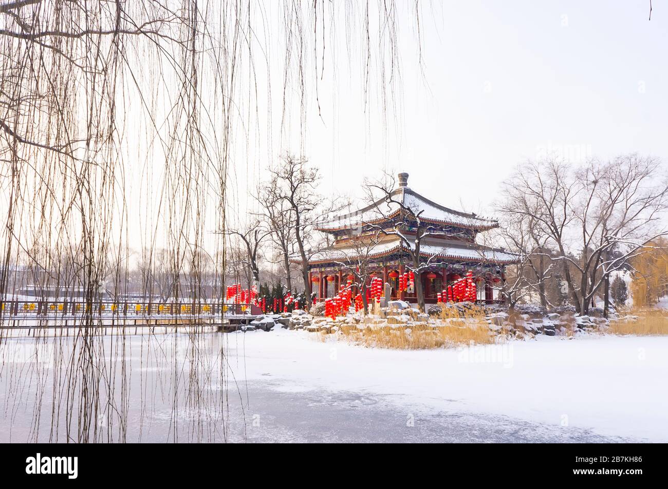 The snow covers architectures, woods, and roads at the Old Summer ...