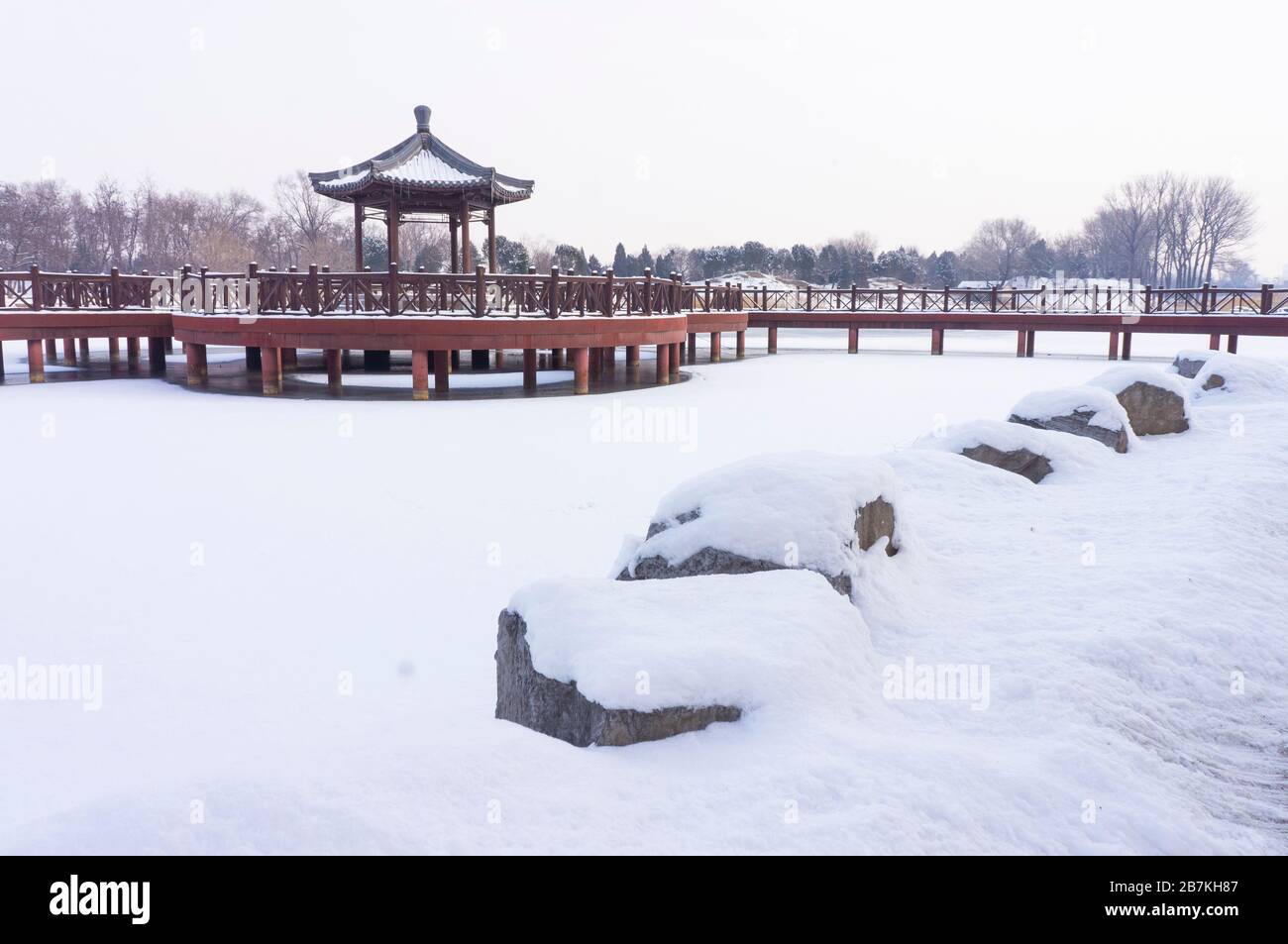 The snow covers architectures, woods, and roads at the Old Summer ...