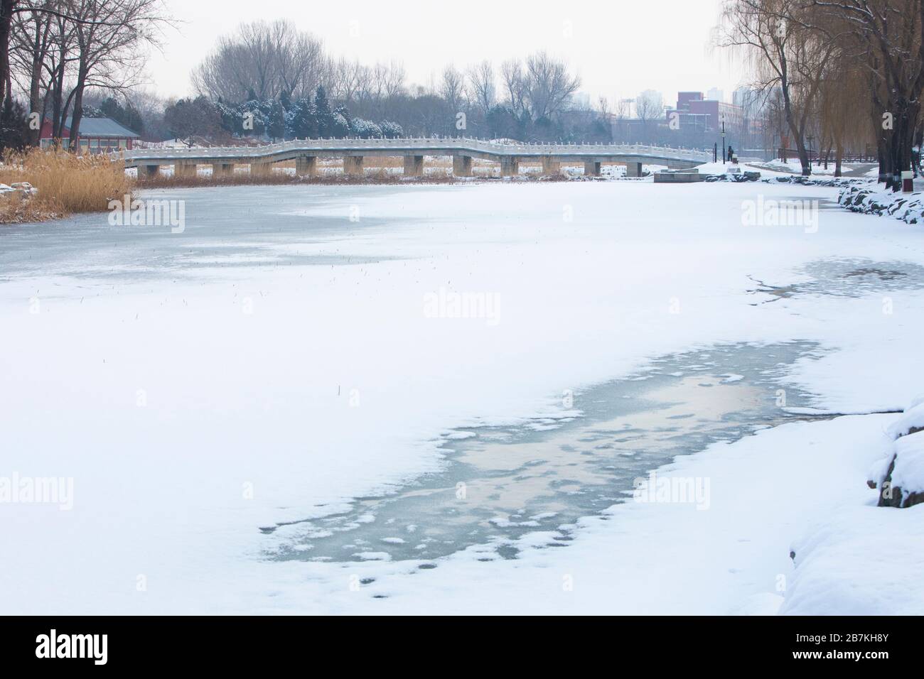 The snow covers architectures, woods, and roads at the Old Summer ...