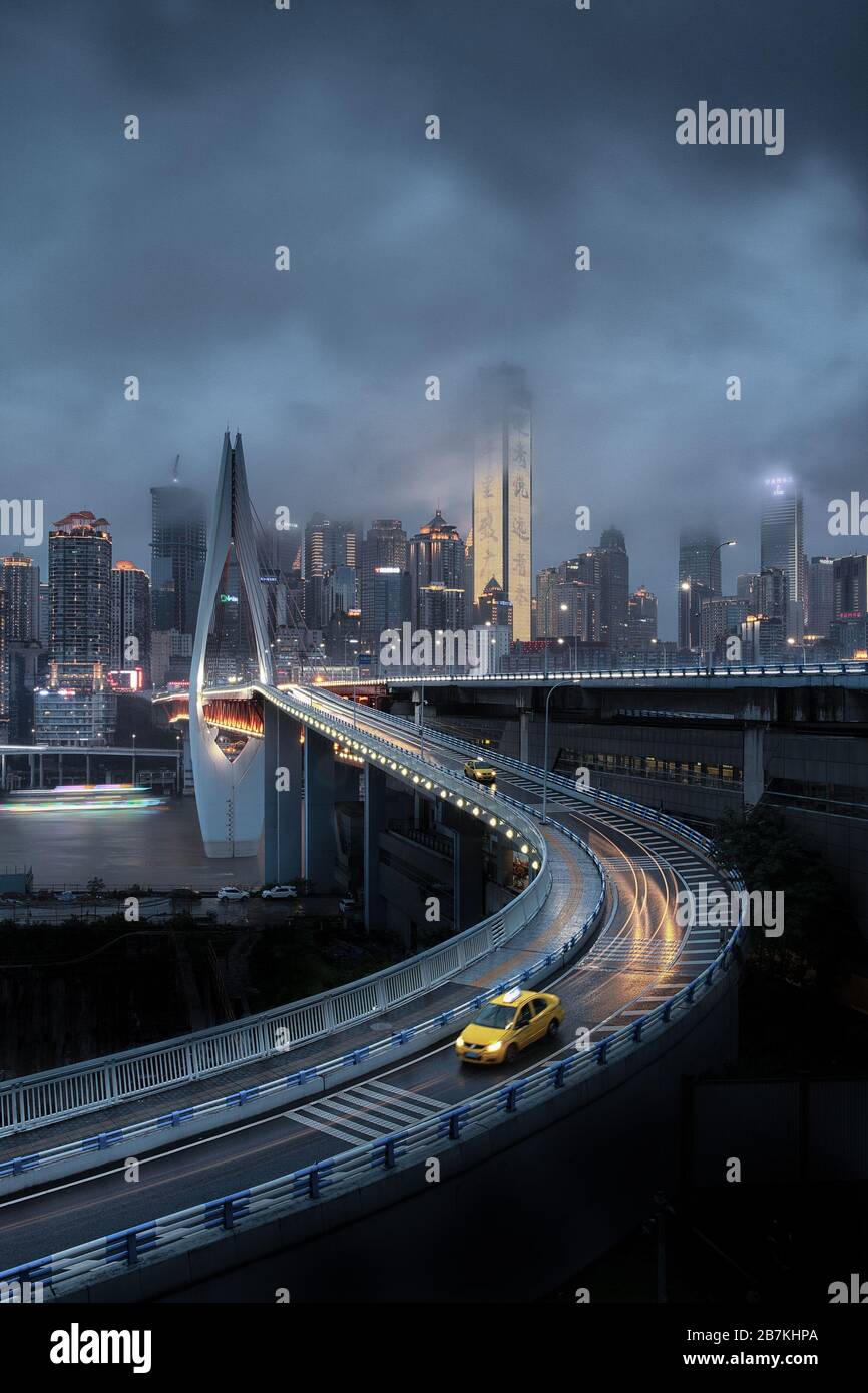 Aerial view of Qiansimen Jialing River Bridge in Chongqing, China, 10 ...
