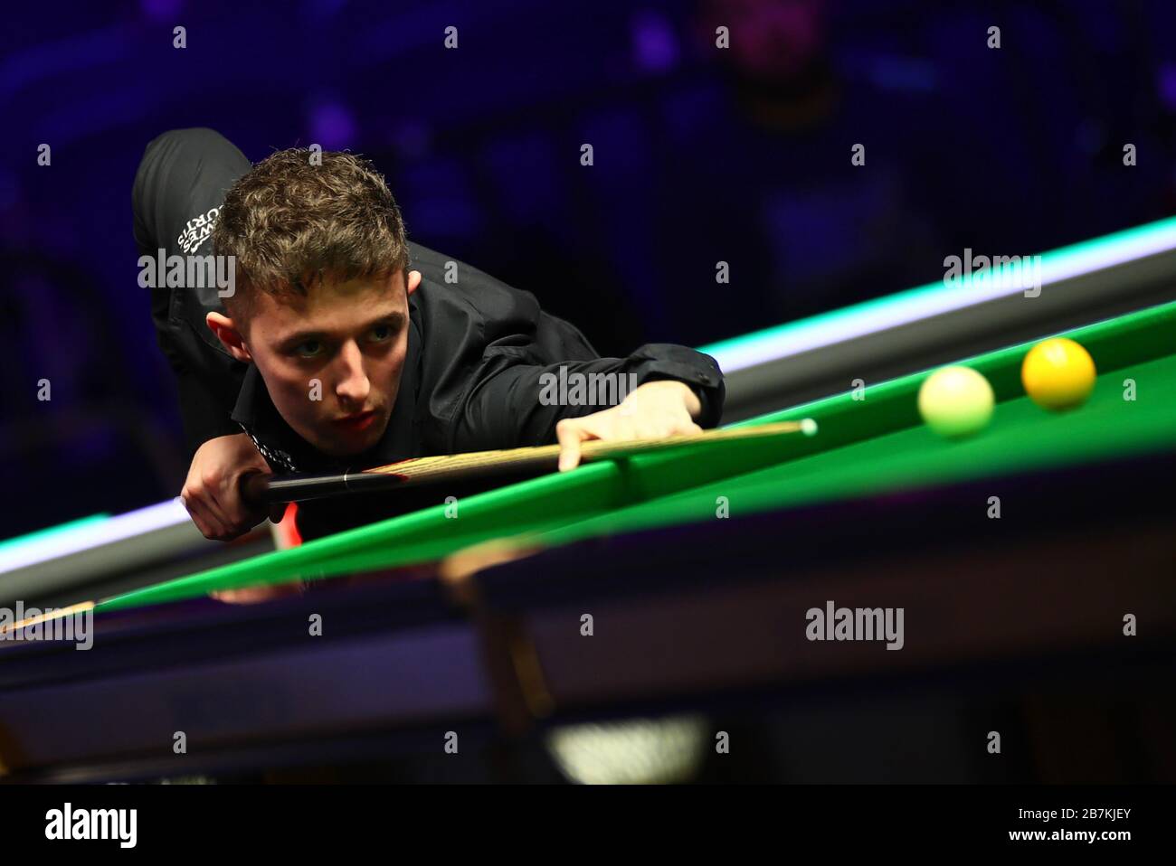 English snooker player Joe O'Connor plays a shot against Scottish ...