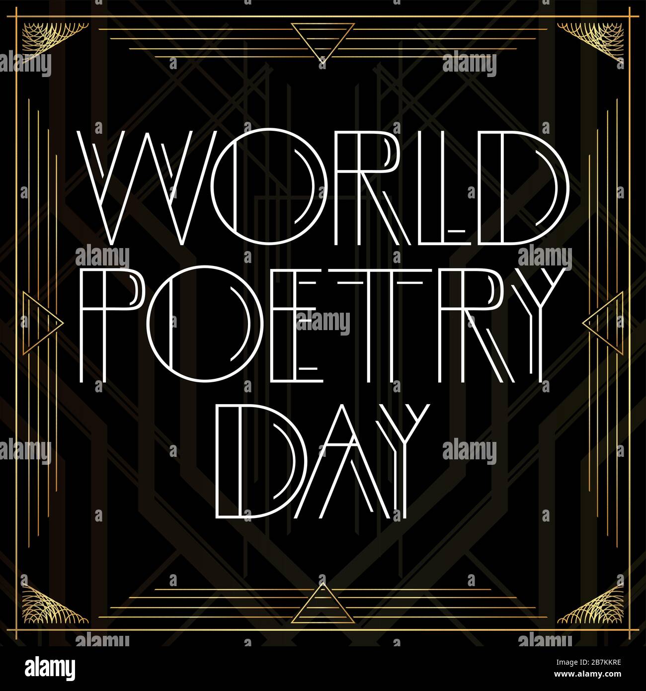 Art Deco World Poetry Day text. Golden decorative greeting card, sign ...