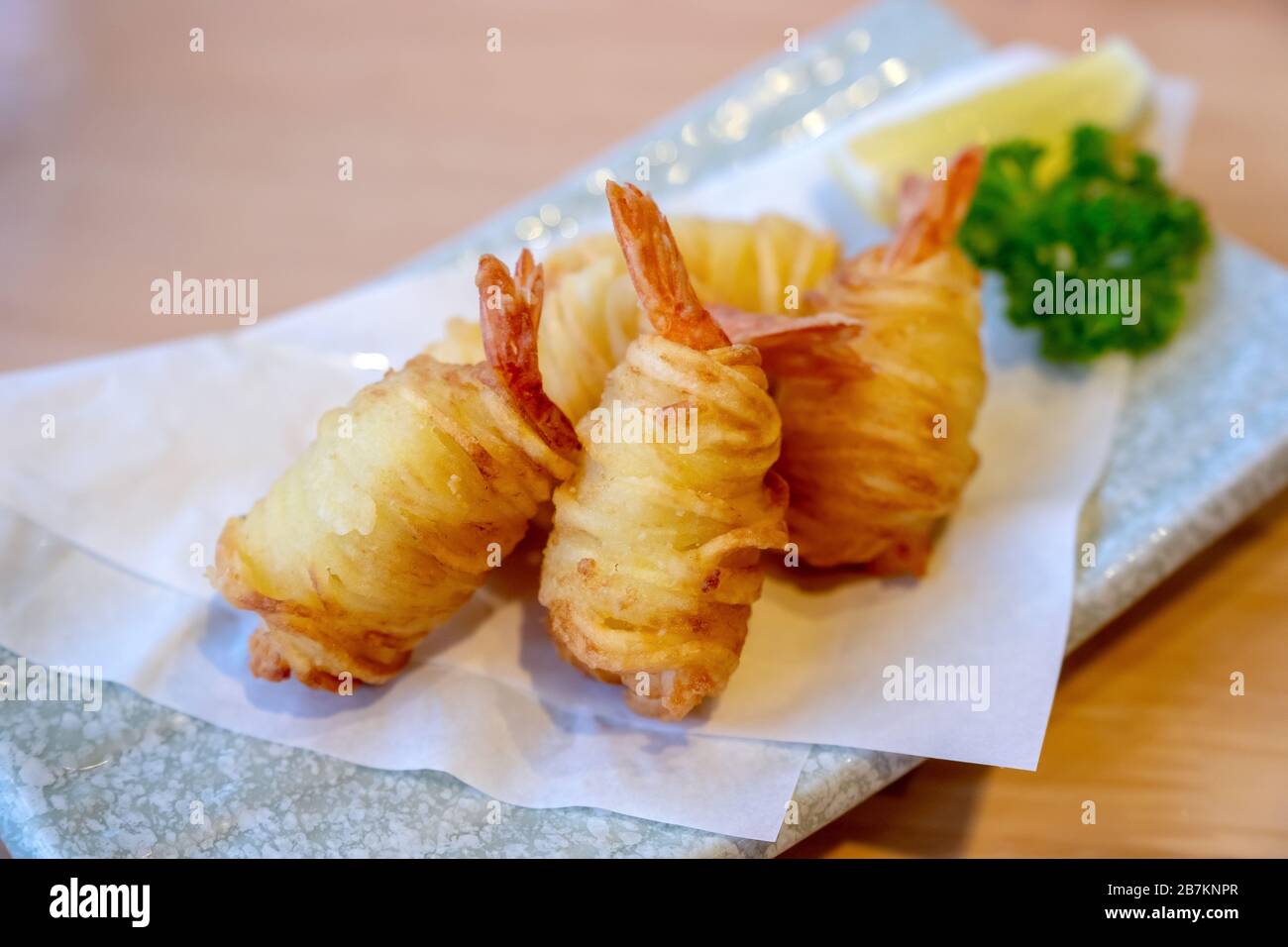 Closeup image of deep fried shrimp with potato in Japanese style Stock ...
