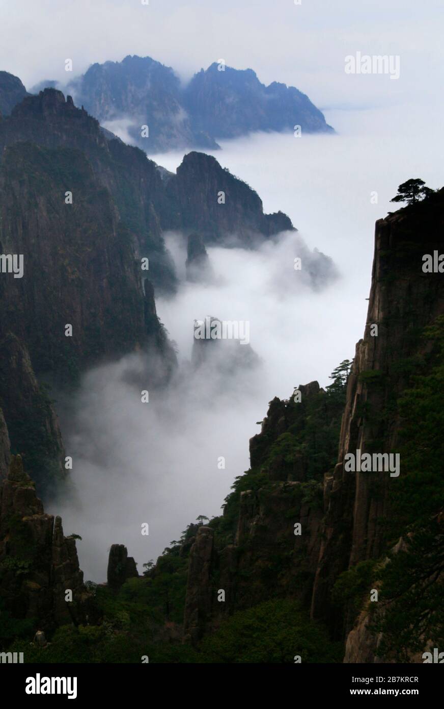 The view of Huangshan, a famous mountain range in China, together with ...