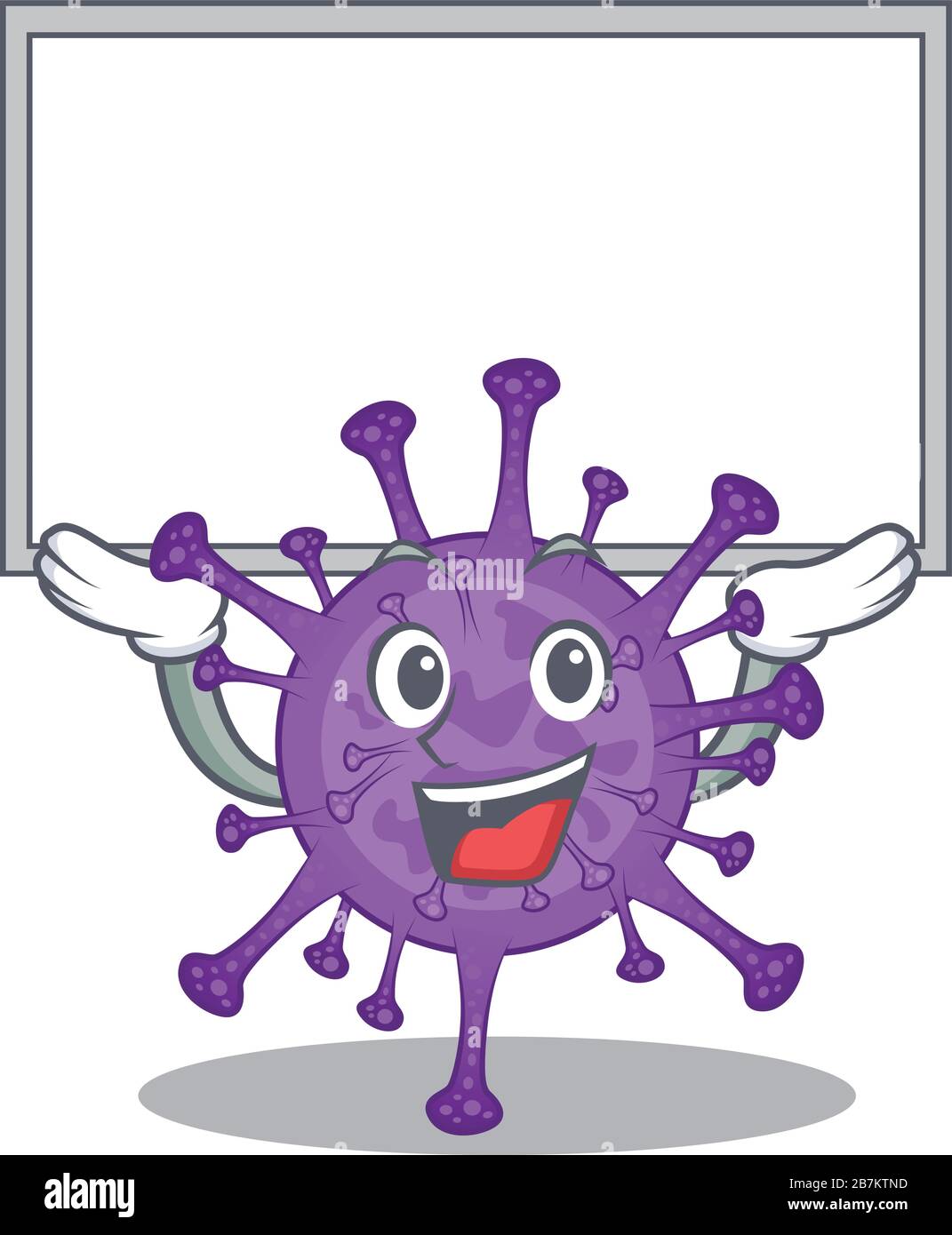 Happy cartoon character of bovine coronavirus raised up board Stock ...