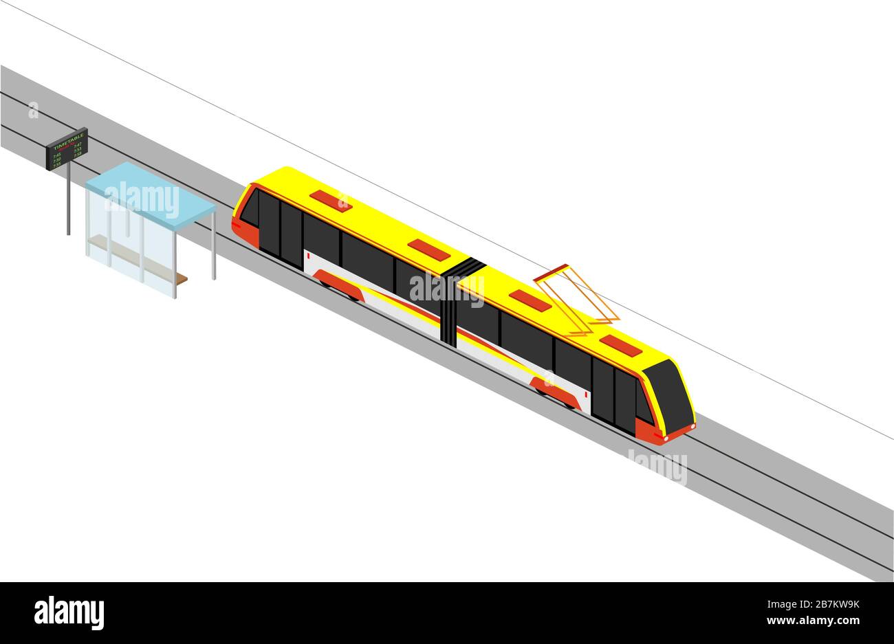 The movement of a modern tram. Stop and route schedule. Isometry Vector ...