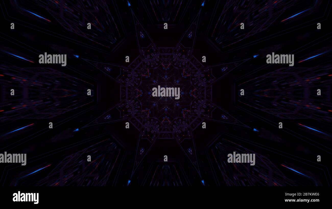 Arabesque futuristic abstract design on black background with neon ...