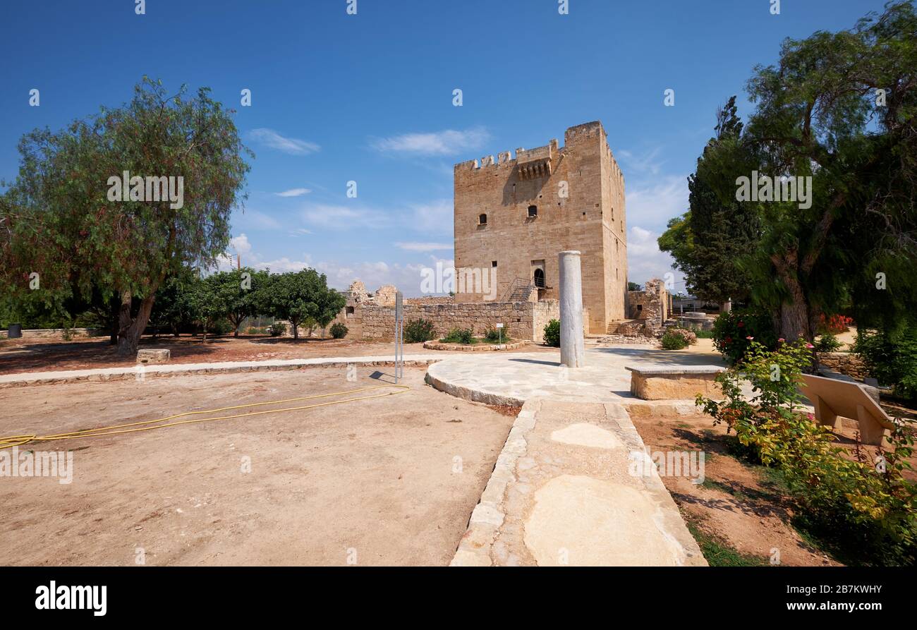 The view of the ruins of Kolossi Castle with the keep tower and stone ...