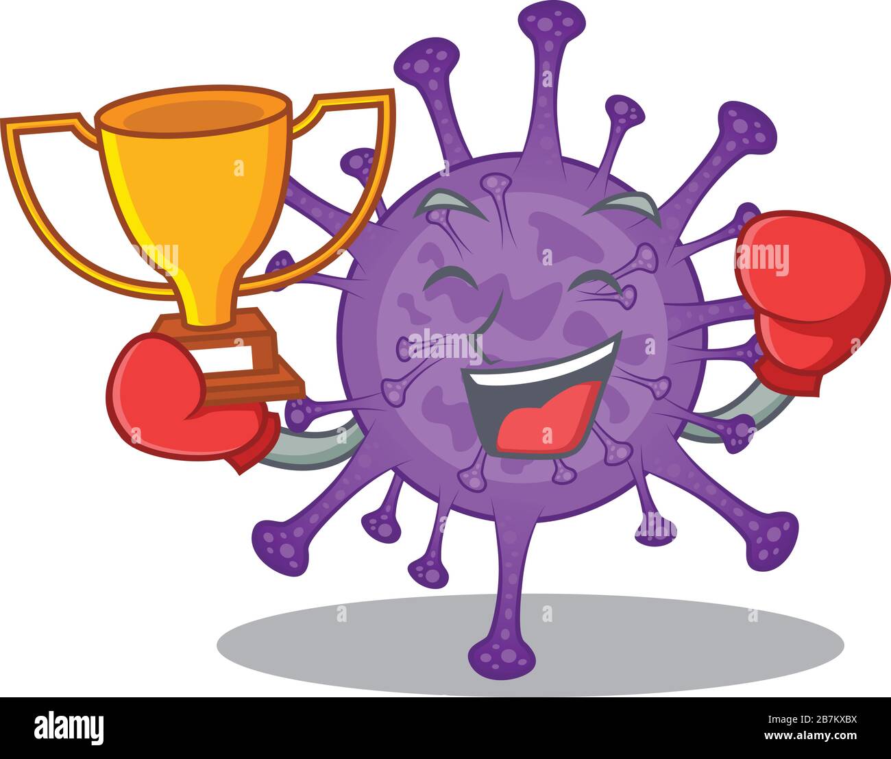 Happy face of boxing winner bovine coronavirus in mascot design style ...