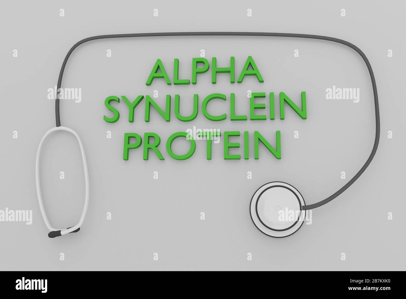3D illustration of ALPHA-SYNUCLEIN PROTEIN script with stethoscope ...