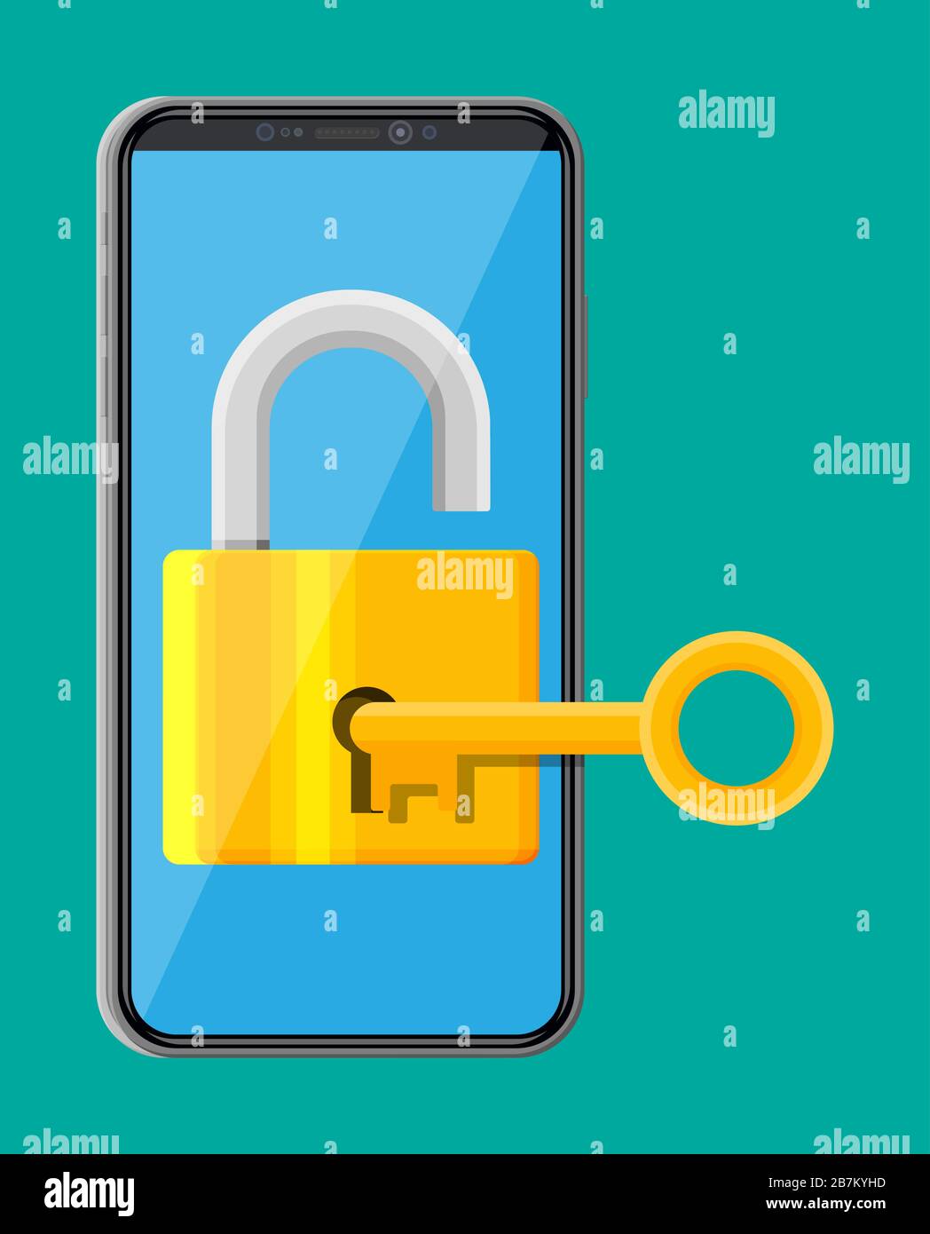 Modern smartphone with padlock and key Stock Vector Image & Art - Alamy