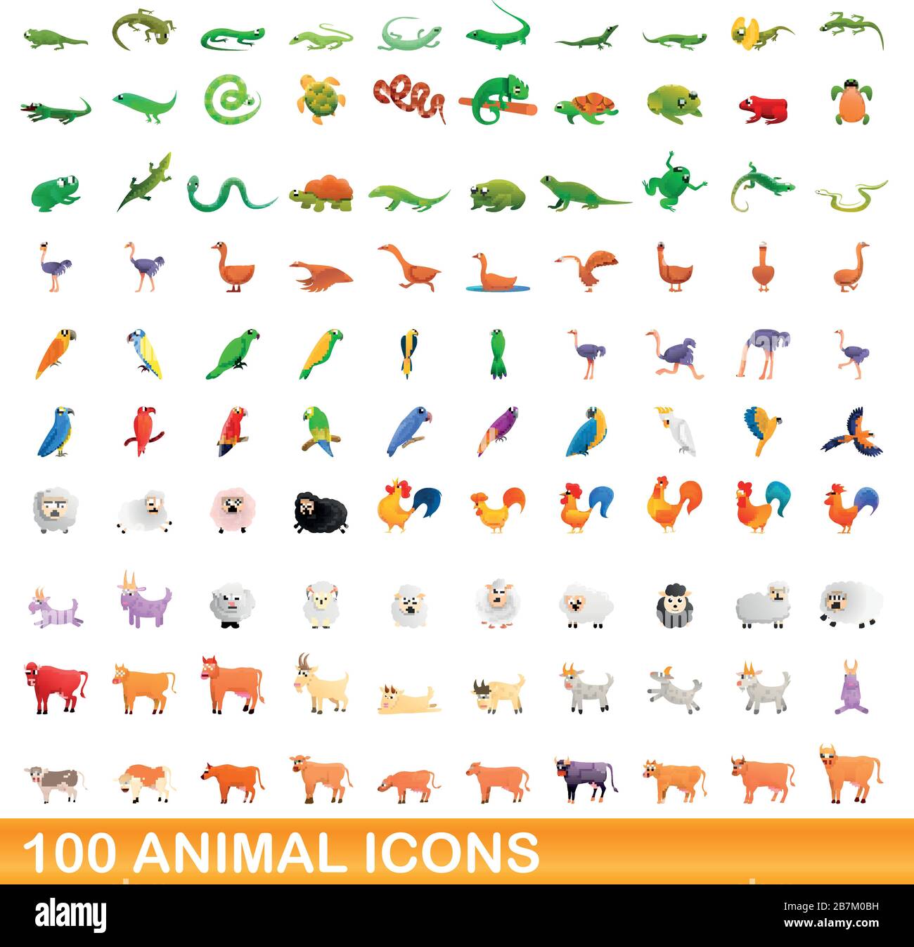 100 animal icons set. Cartoon illustration of 100 animal icons vector ...