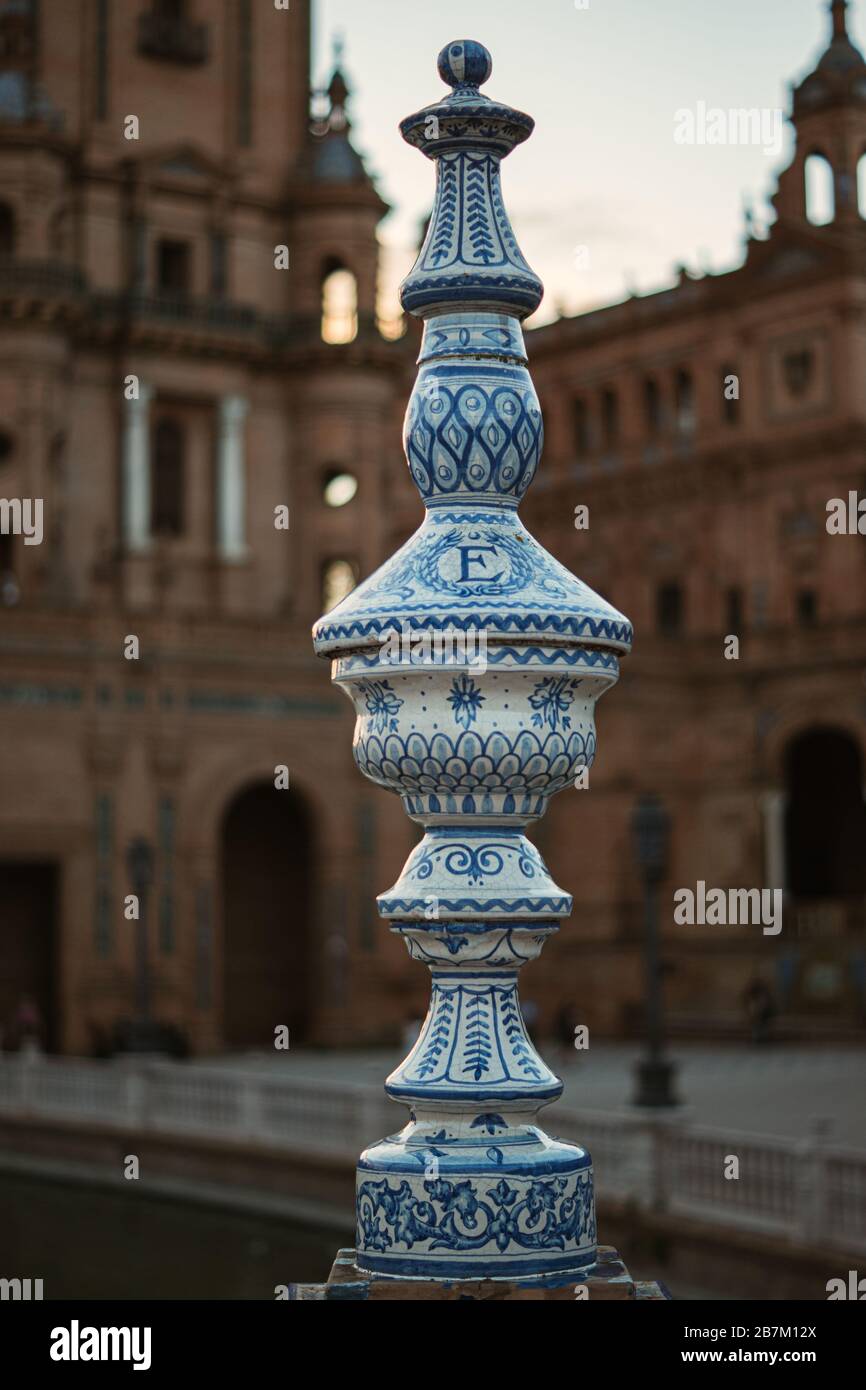 Vertical shot of a pole with blue patterns in Seville Spain Stock Photo ...