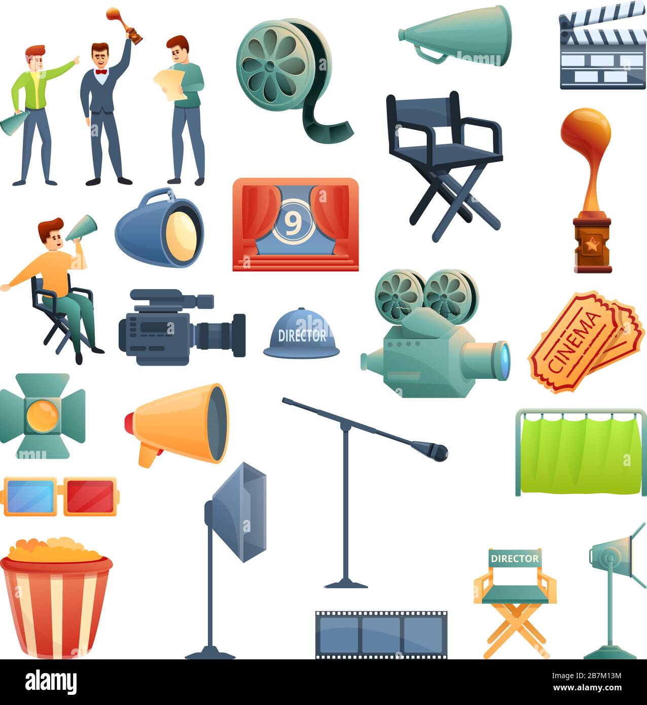 Stage director icons set. Cartoon set of stage director vector icons ...