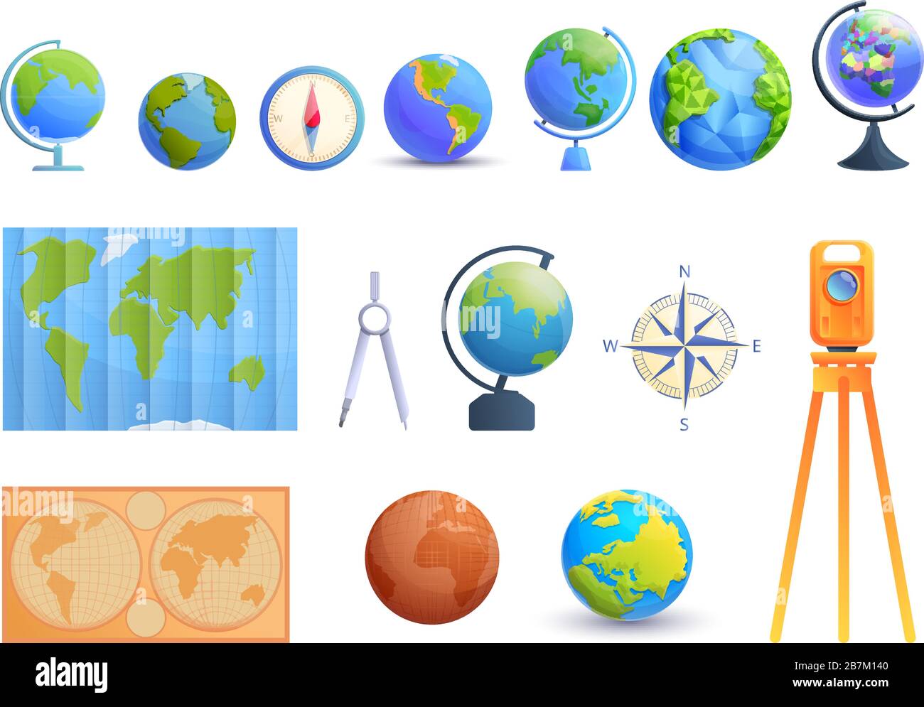 Cartographer icons set. Cartoon set of cartographer vector icons for ...
