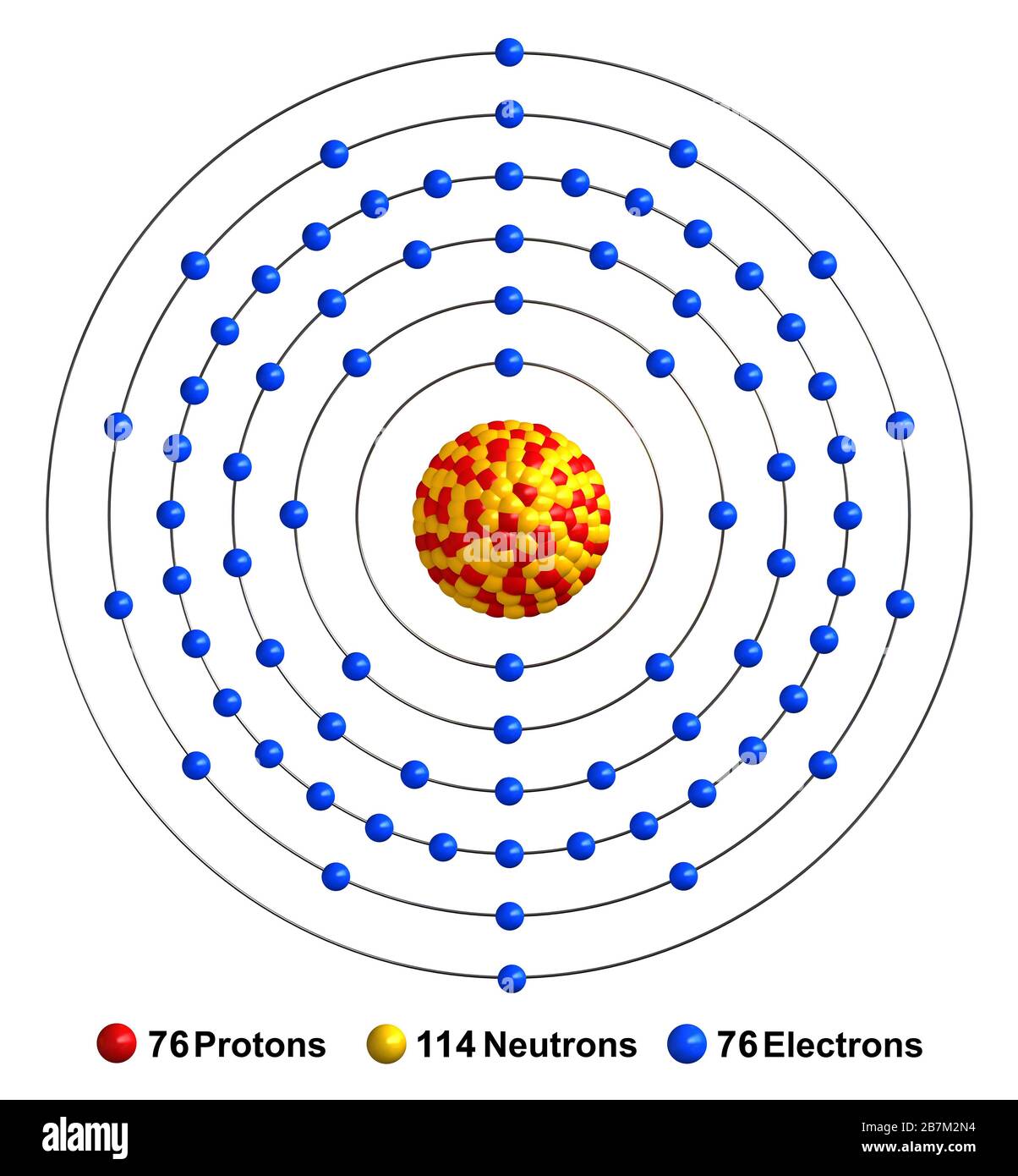 3d render of atom structure of osmium isolated over white background ...