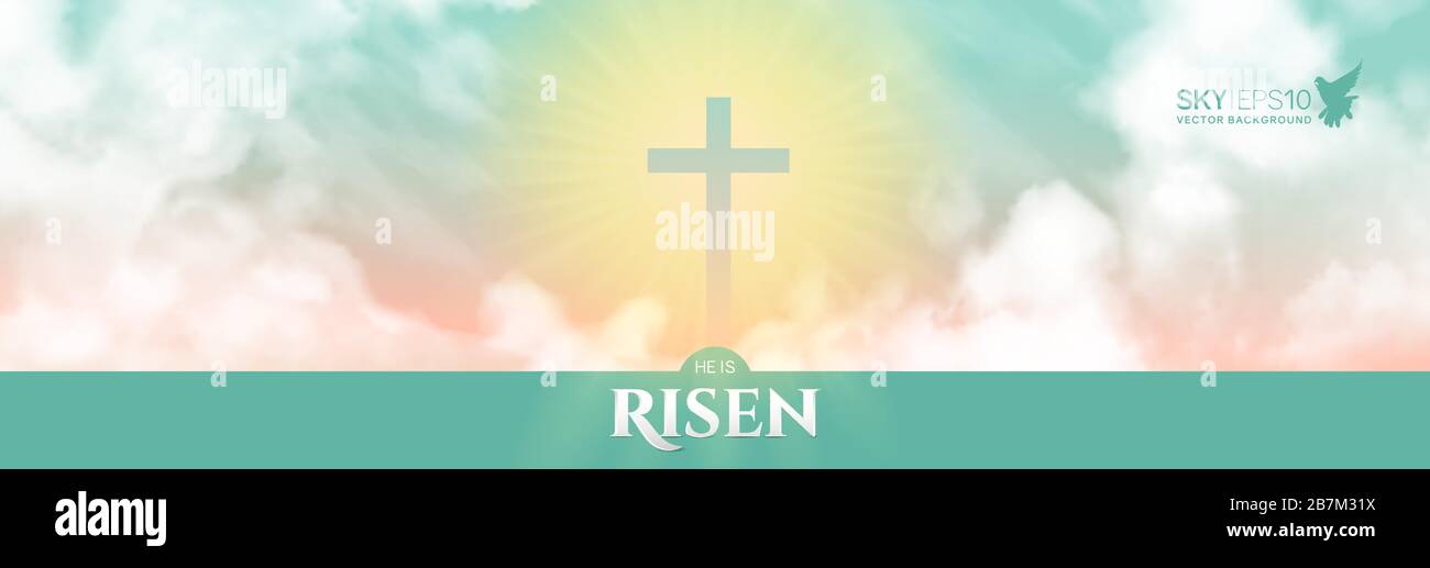 Christian religious design for Easter celebration. Narrow horizontal ...