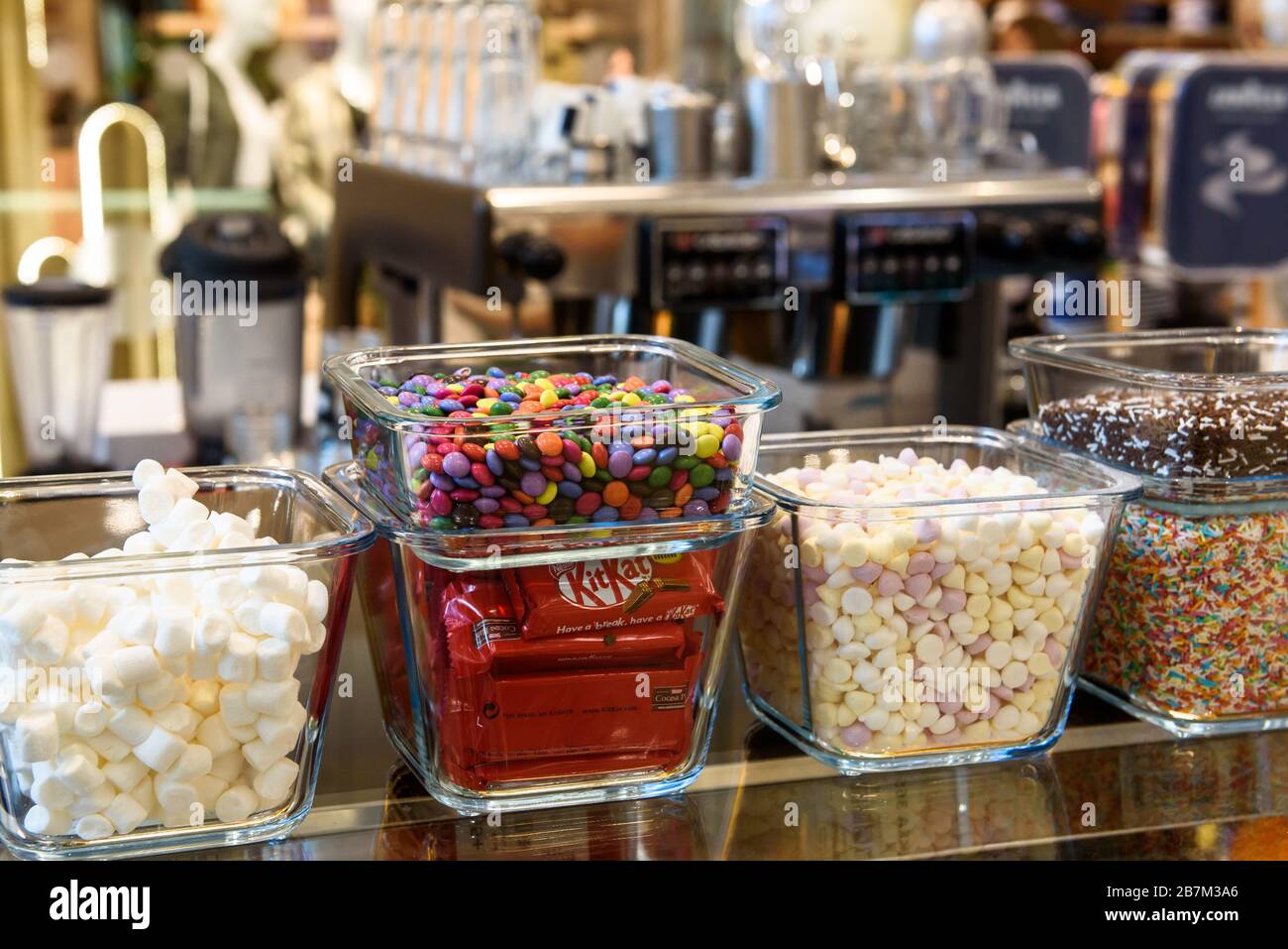 RIGA, LATVIA. 4th April 2019. Marshmallow candies and KitKat at bowl ...