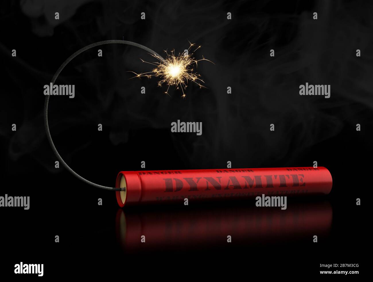 3d render of dynamite stick with burning wick on black background Stock ...