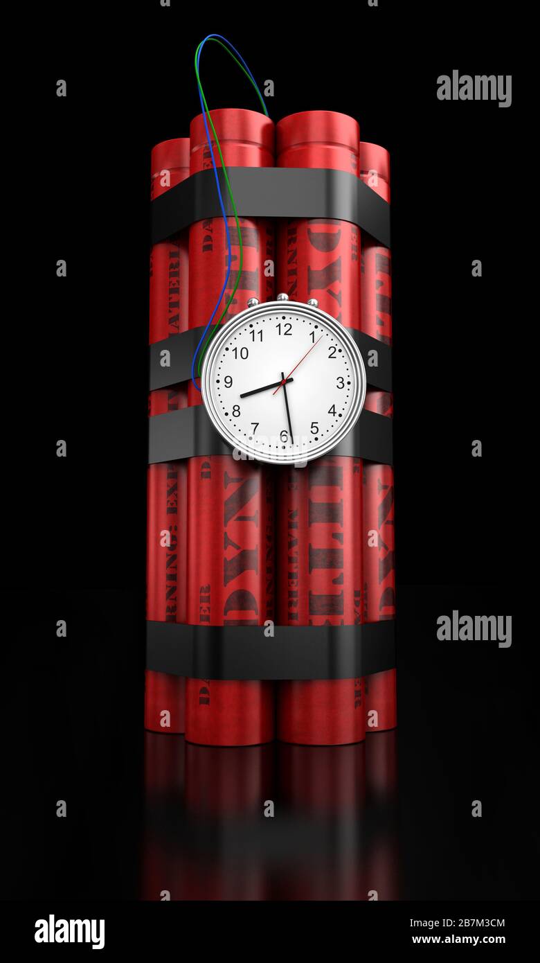 3d render of dynamite sticks with clockwork on black background Stock ...