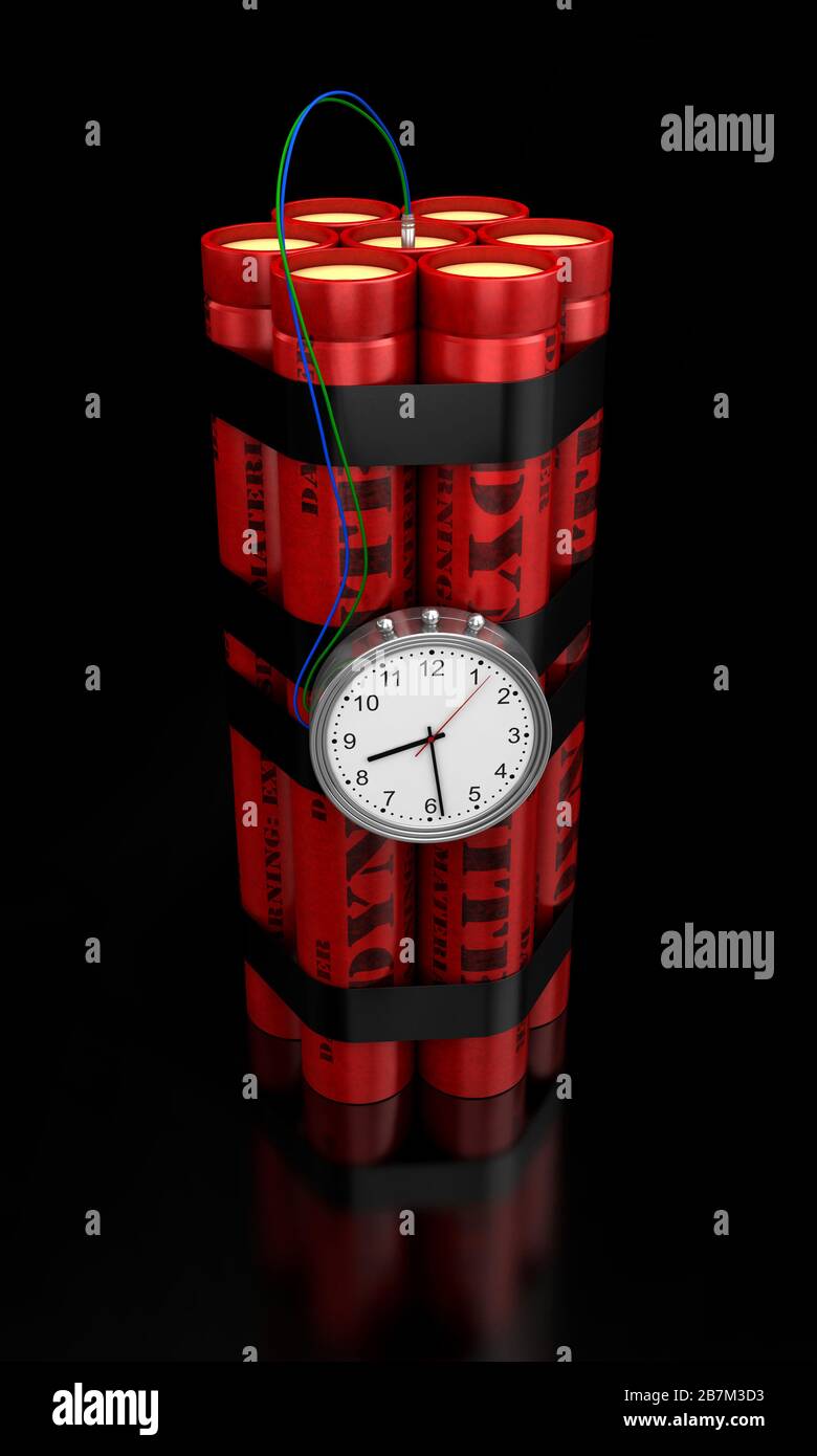 3d render of dynamite sticks with clockwork on black background Stock ...
