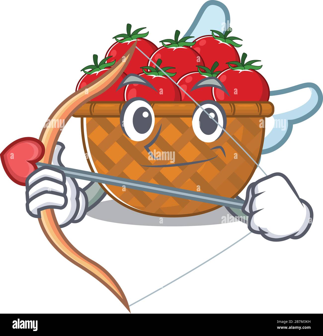 Romantic picture of tomato basket Cupid cartoon character with arrow ...