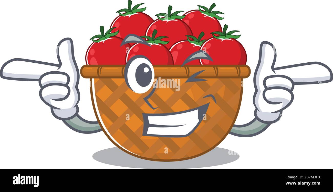Smiley tomato basket cartoon design style showing wink eye Stock Vector ...
