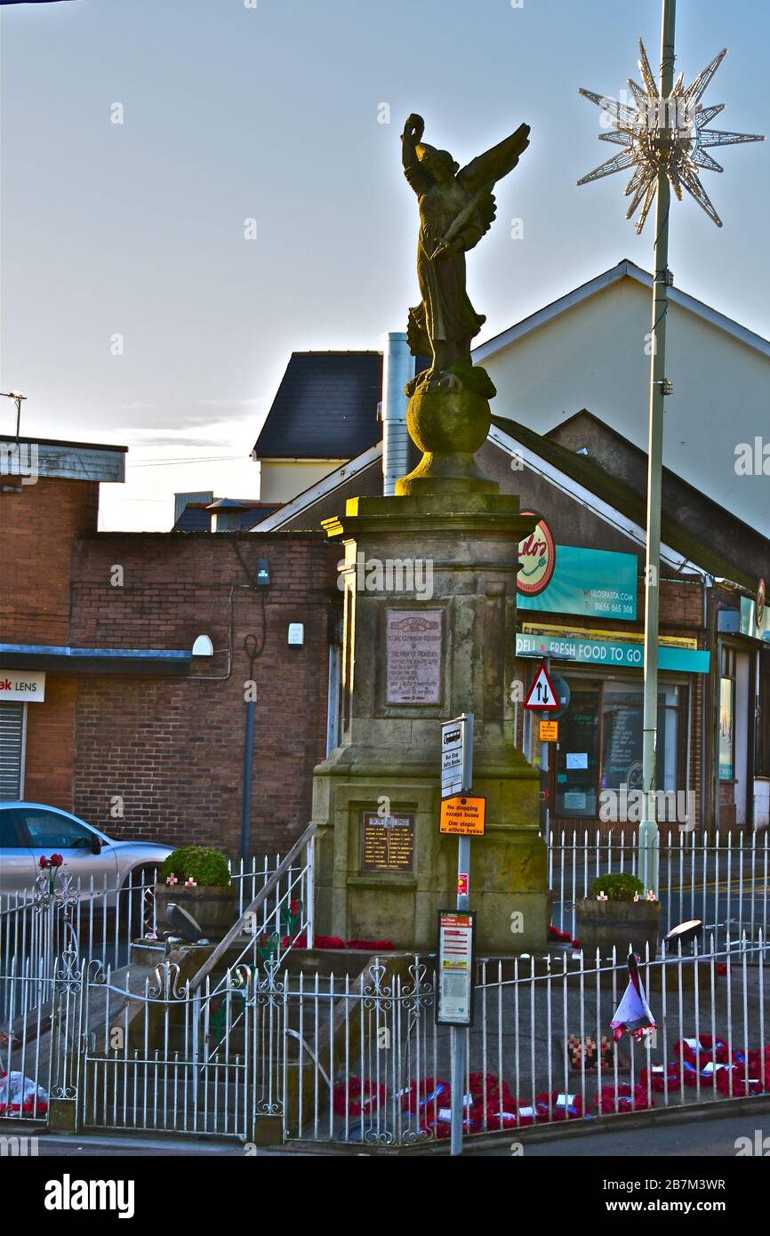 Pencoed War memorial in the town centre at the junction of Hendre Road ...