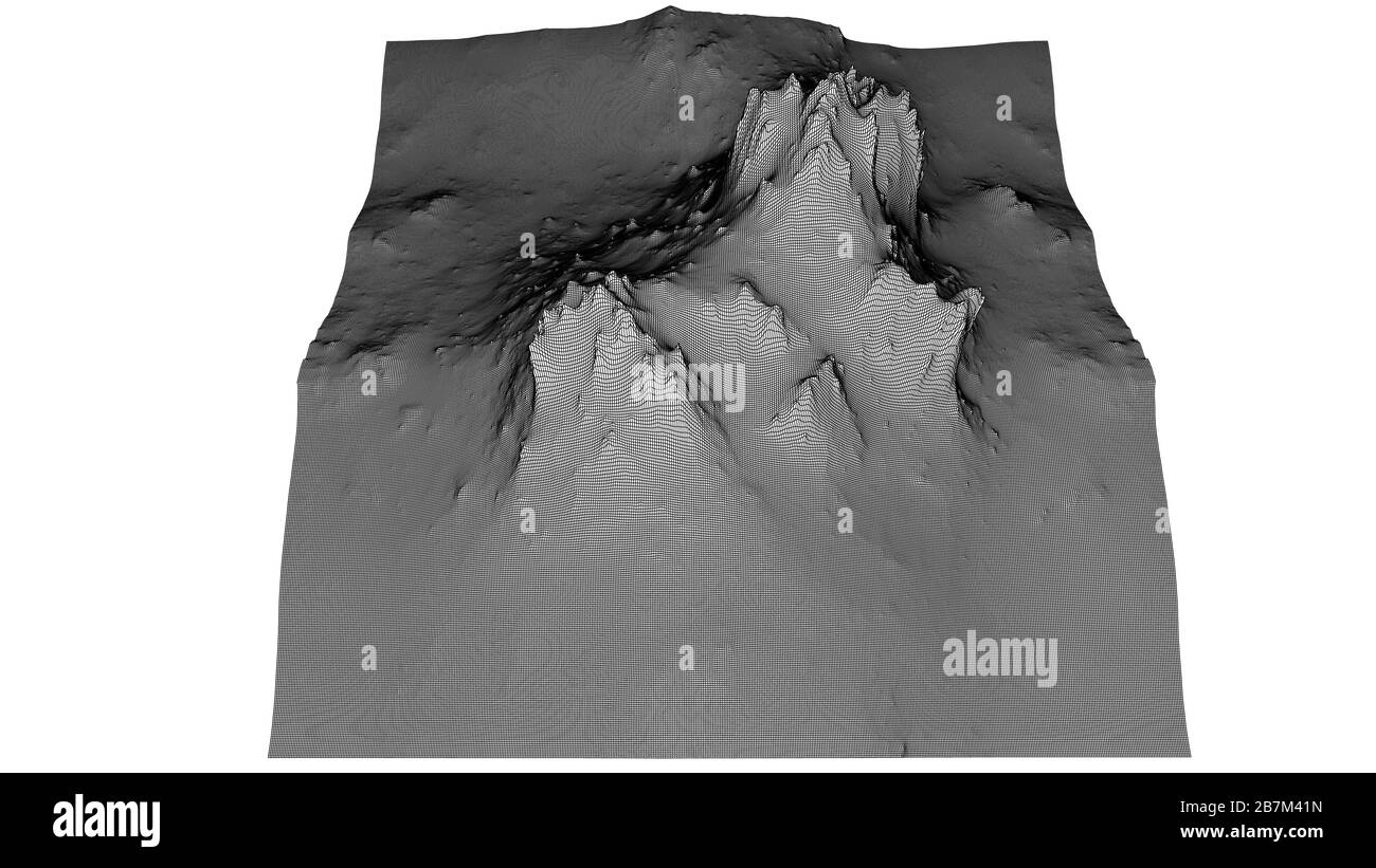 Abstract 3d wire-frame landscape. Blueprint style. Vector rendering ...